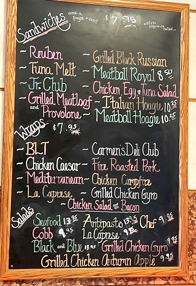 A chalkboard menu that reads like poetry to the hungry. From Italian Hoagies to Meatball Royals, Carmen's offers a delicious dilemma for indecisive eaters.