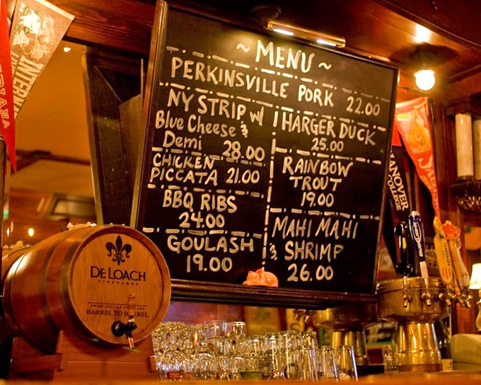 The chalkboard menu at Bonge's&mdash;culinary poetry in white chalk. No fancy fonts or QR codes here, just the promise of dishes worth driving for.