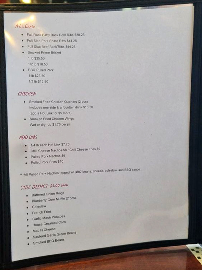 A menu board that reads like a love letter to traditional Texas-style smoking techniques.