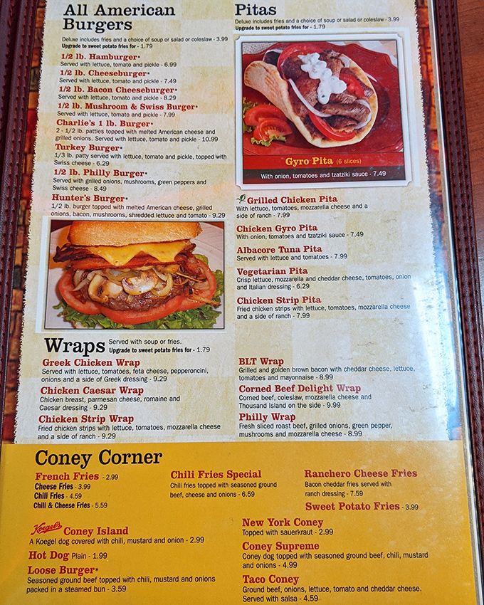 Menu decisions at Charlie's are like Sophie's Choice for the hungry. The Philly Burger alone might be worth crossing state lines for.