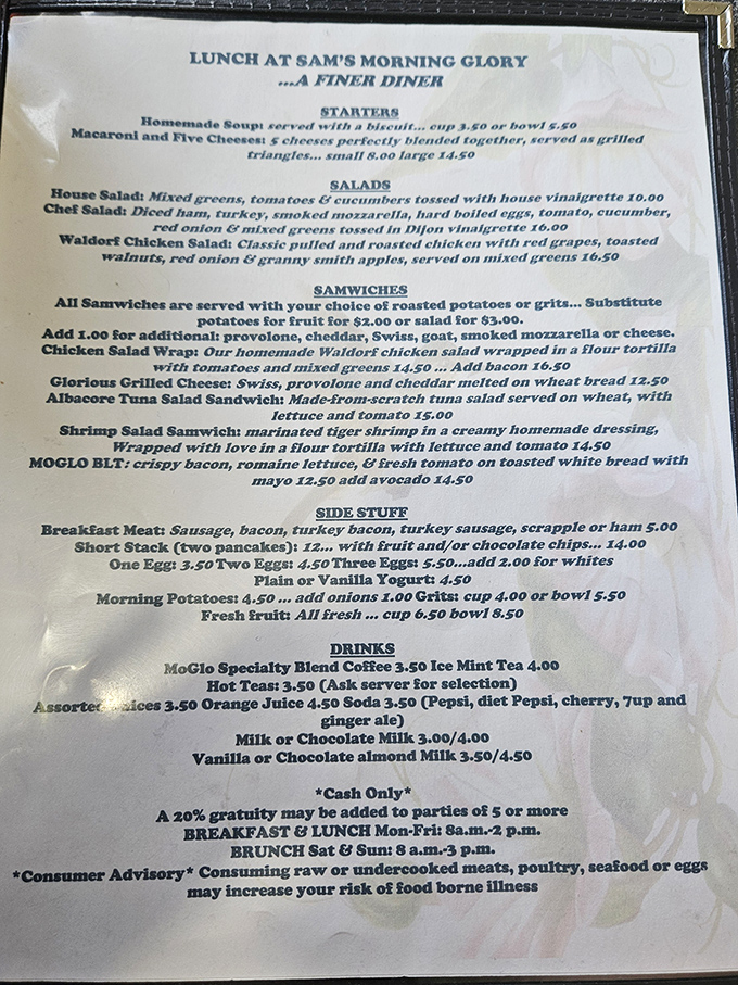 The menu reads like a love letter to comfort food—each item promising the kind of satisfaction that makes Monday mornings almost bearable.