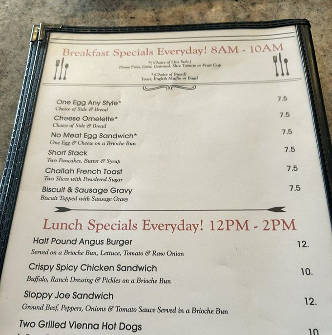 This menu reads like a love letter to breakfast classics. No molecular gastronomy here—just the timeless hits that have been making mornings bearable since time immemorial.