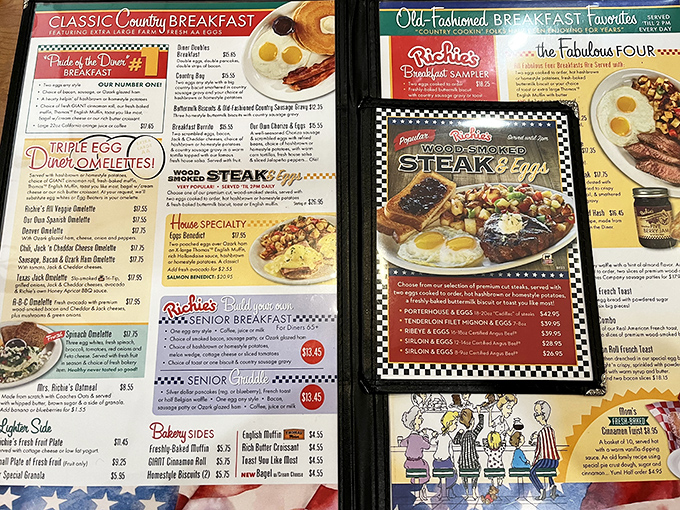 This menu isn't just reading material&mdash;it's a roadmap to happiness. The "Pride of the Diner" breakfast isn't bragging if it's true.