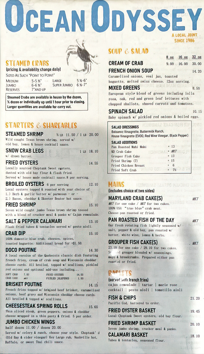 A menu that reads like a love letter to Maryland seafood, with surprising plot twists included.