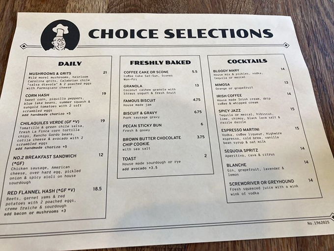 This isn't just a menu &ndash; it's a roadmap to breakfast nirvana. The "Choice Selections" might as well be titled "Ways to Make Your Morning Spectacular."