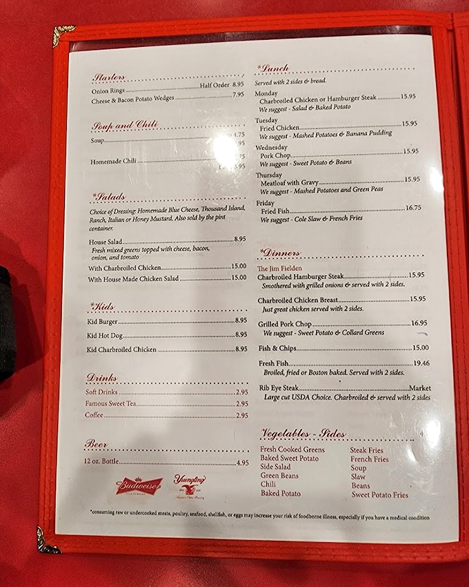 This menu isn't just a list of options—it's a roadmap to happiness. Thursday's meatloaf with gravy might be worth planning your entire week around.