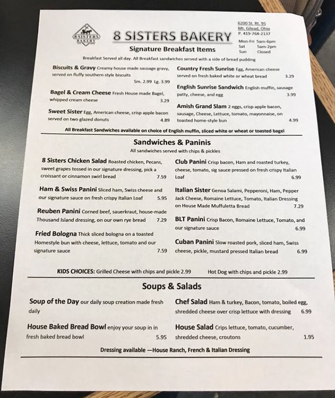 This menu isn't just a list of food&mdash;it's a roadmap to happiness. The Amish Grand Slam is calling your name!