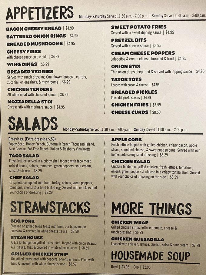 The menu reads like a greatest hits album of American comfort food classics. Decision paralysis has never been so delicious.