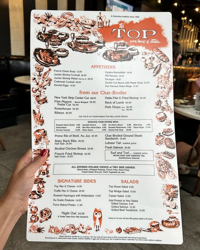 A menu that doesn't need smartphone-sized fonts or QR codes&mdash;just classic steakhouse fare that's stood the test of time while food fads have come and gone.