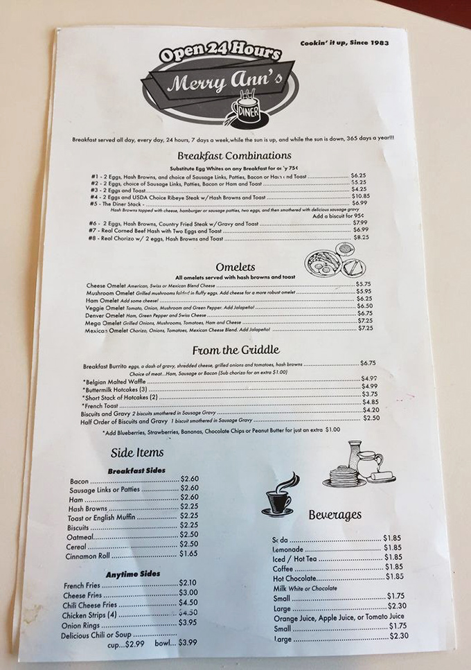 A menu that reads like comfort food poetry&mdash;breakfast combinations that could solve most of life's problems, at least until dinner.