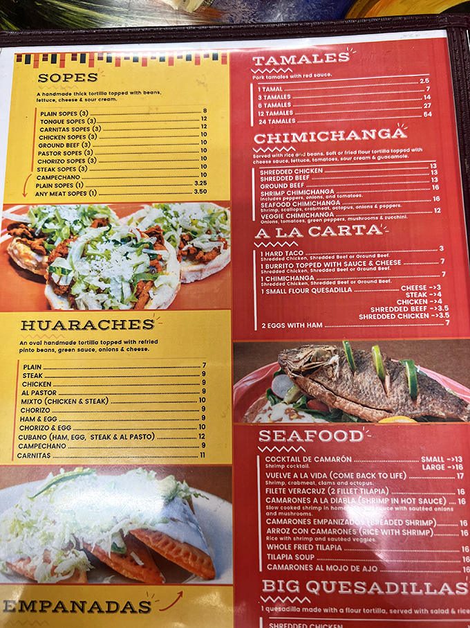The menu tells stories of authentic Mexican cuisine. From sopes to tamales, each dish represents generations of culinary tradition far beyond typical Tex-Mex fare.