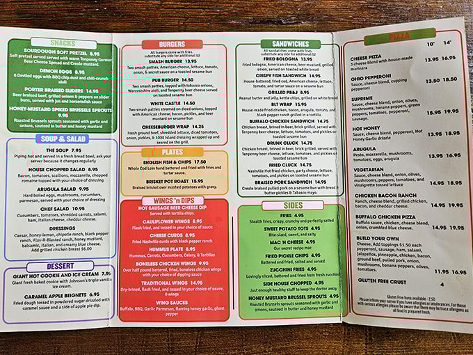 This menu isn't just a list of food &ndash; it's a roadmap to happiness. The burger section alone could make a vegetarian reconsider.