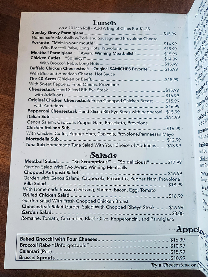 This isn't just a menu&mdash;it's a roadmap to happiness. The "Award Winning Meatballs" aren't bragging; they're just stating facts.