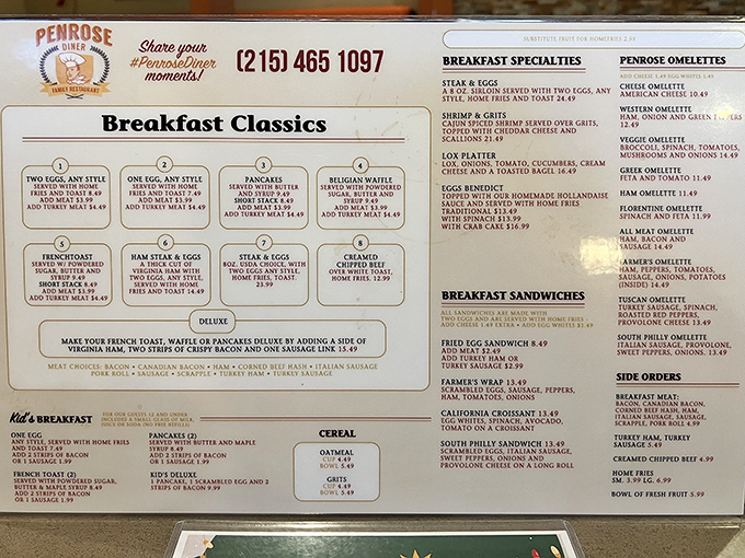 The breakfast menu at Penrose reads like a love letter to morning indulgence, with classics that have stood the test of time and taste buds.