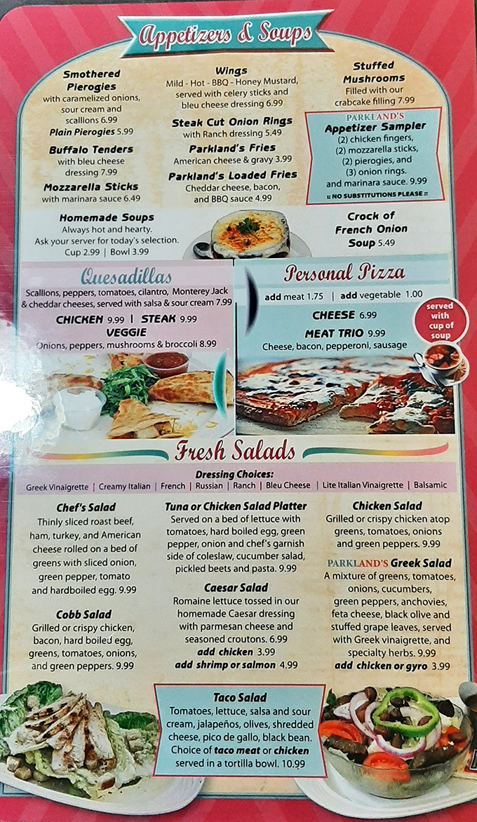 This menu isn't trying to impress food critics—it's aiming straight for your soul with honest offerings that haven't needed updating since your parents' first date.