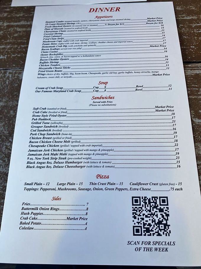 A menu that reads like a love letter to the Chesapeake Bay. The hardest decision you'll make today is choosing just one seafood treasure.