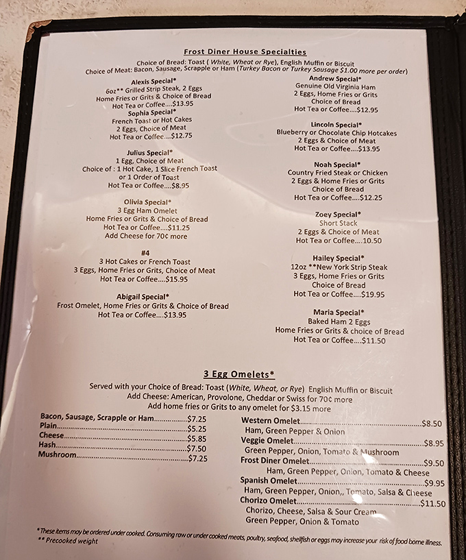 This menu isn't just a list of food&mdash;it's a roadmap to happiness, with each "special" named after someone who clearly knew their way around a good breakfast.