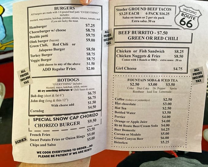 A menu that reads like a love letter to carnivores, with a surprising plot twist of pizza and key lime pie.