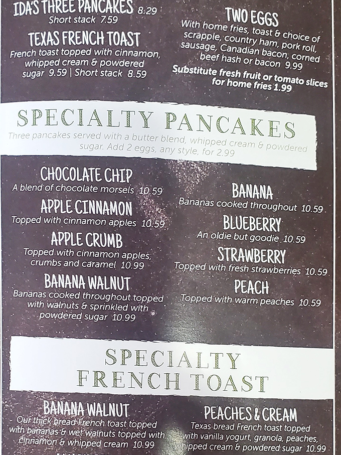 The menu board reads like a love letter to breakfast classics, each option more tempting than the last.