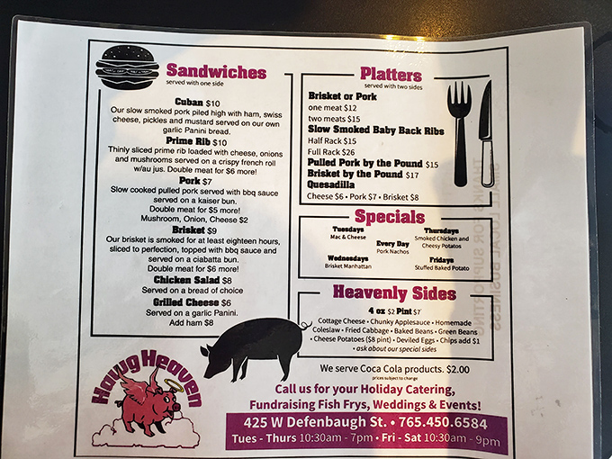 A menu that reads like poetry to carnivores. Notice how your eyes instinctively gravitate toward "Pulled Pork" and "Slow Smoked Baby Back Ribs."