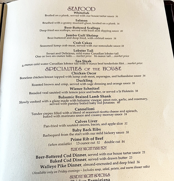 This isn't just a menu&mdash;it's a roadmap to happiness. From Wiener Schnitzel to Prime Rib, each item represents decades of perfected recipes.