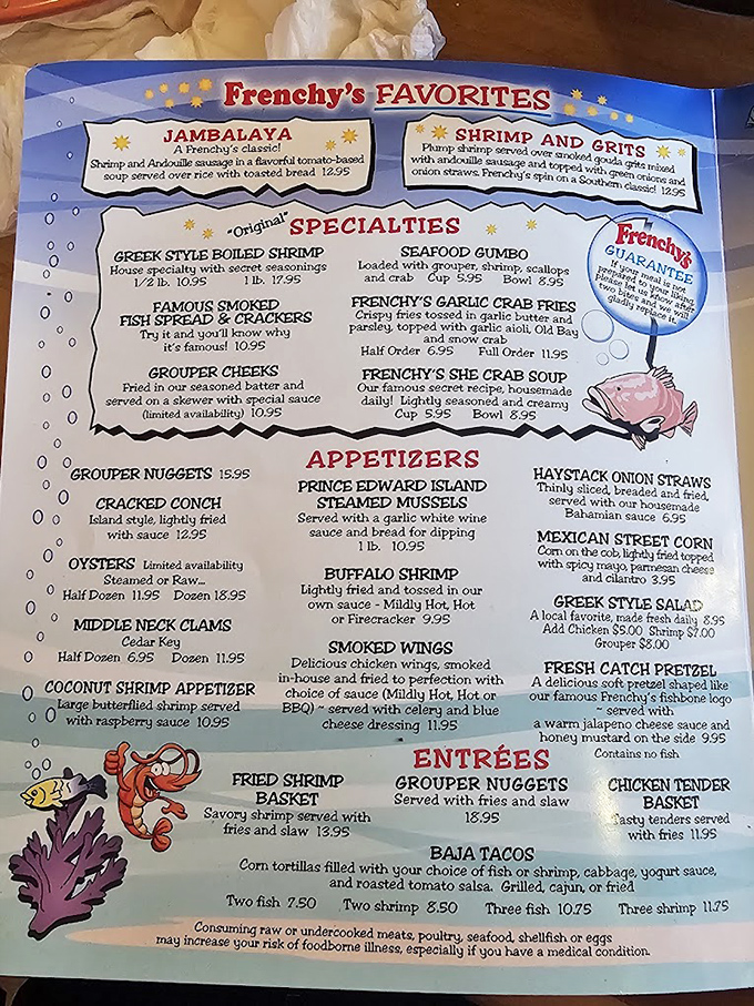 The menu reads like a love letter to the Gulf of Mexico. Just try not to drool on it while deciding between grouper cheeks and she-crab soup.