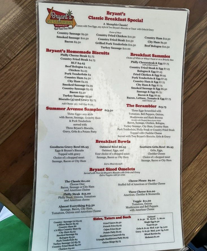 This menu isn't just a list of food&mdash;it's a roadmap to happiness with biscuits as your compass and gravy as your North Star.