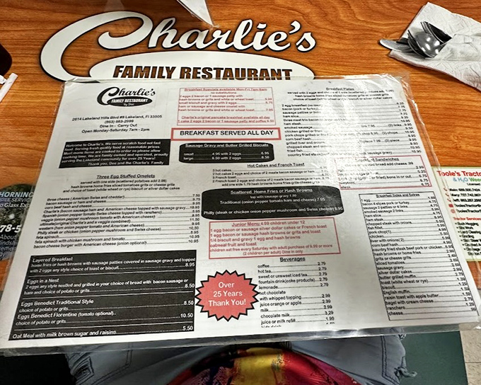 This menu reads like a Southern grandmother's recipe box exploded onto laminated paper - gloriously.