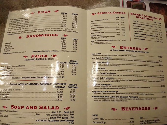 This menu isn't just a list of food &ndash; it's a roadmap to happiness with pasta highways and pizza boulevards leading straight to your heart.