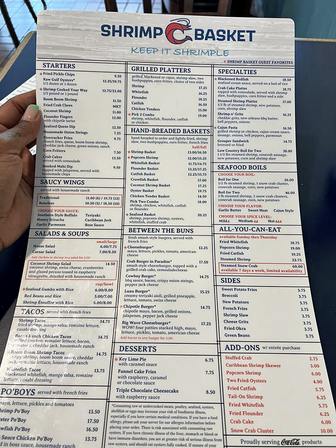 The menu reads like a love letter to seafood enthusiasts. "Keep it Shrimple" isn't just cute wordplay&mdash;it's a philosophy.