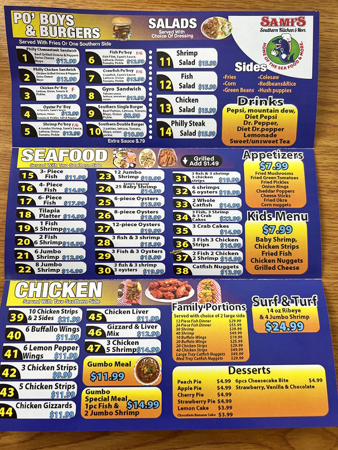 This menu isn't just a list&mdash;it's a roadmap to Southern food paradise with seafood taking the starring role.