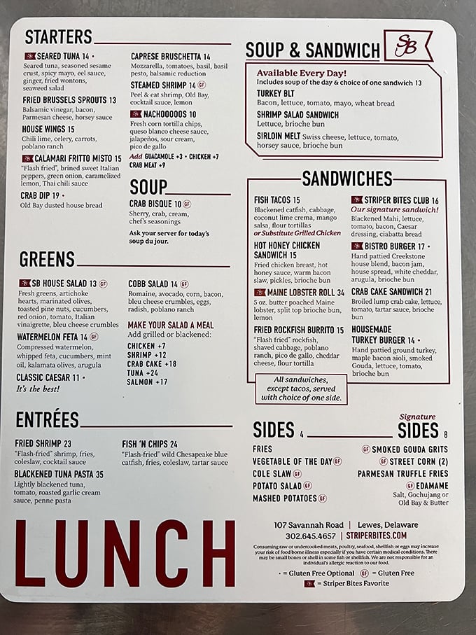 This menu isn't just a list of dishes&mdash;it's a treasure map to culinary bliss. The crab bisque coordinates are clearly marked!