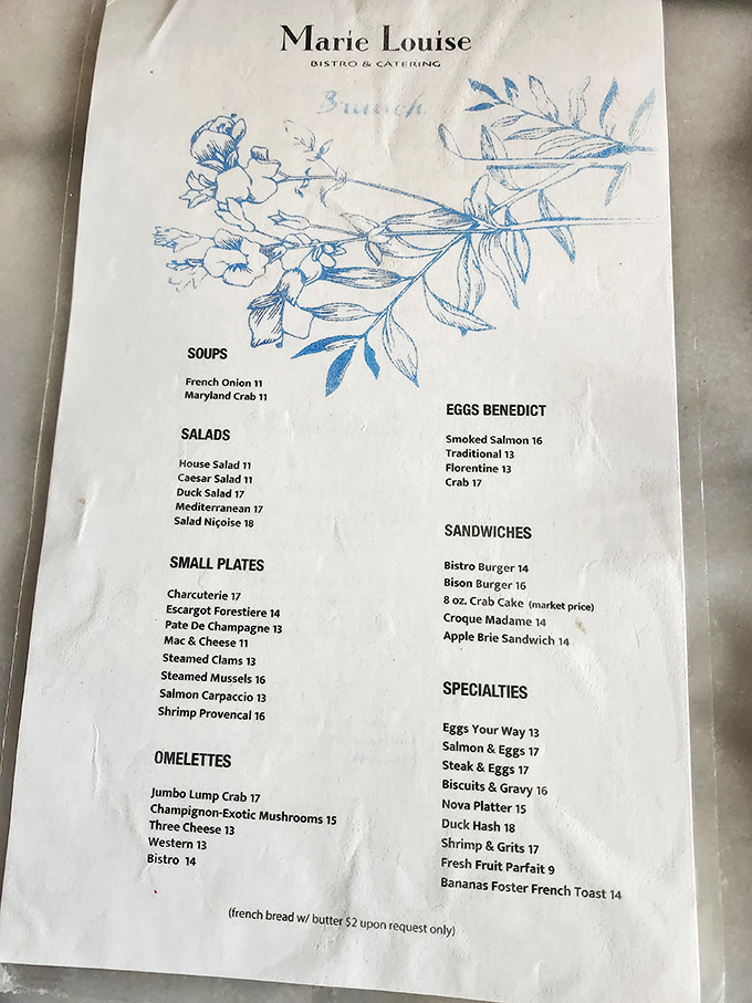 A menu that reads like a love letter to French classics with Maryland twists&mdash;notice the crab options sprinkled throughout.