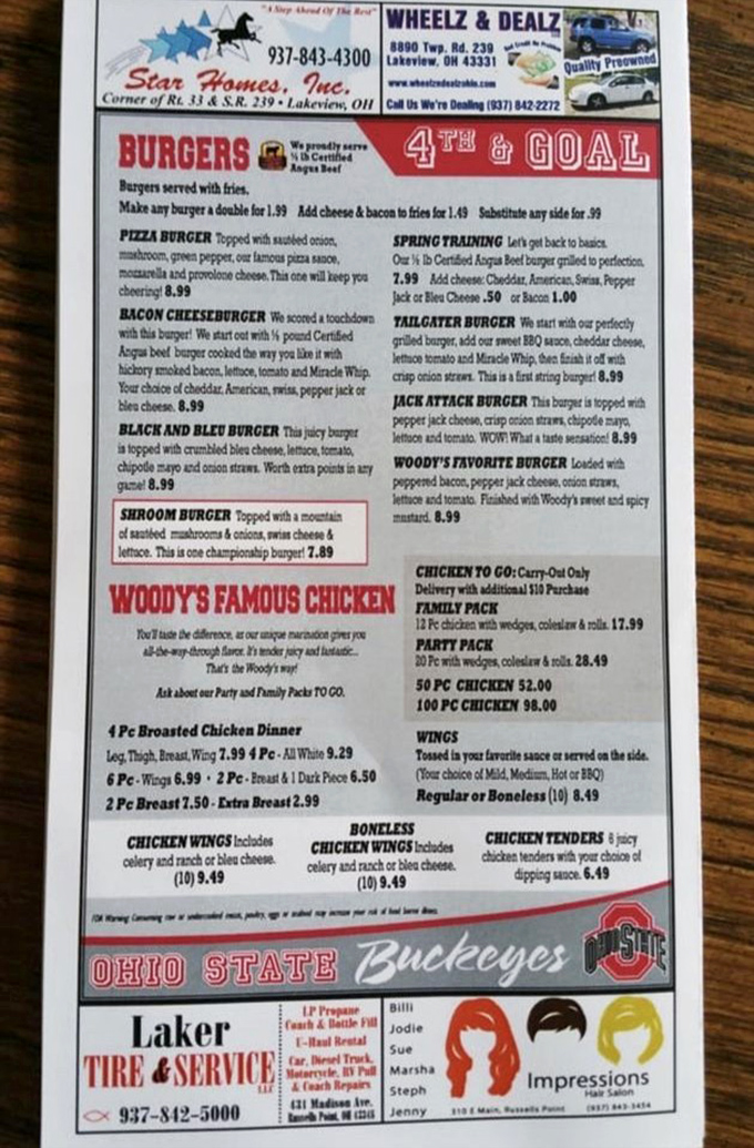 A menu that reads like a love letter to American comfort food classics, with burgers and broasted chicken taking center stage.