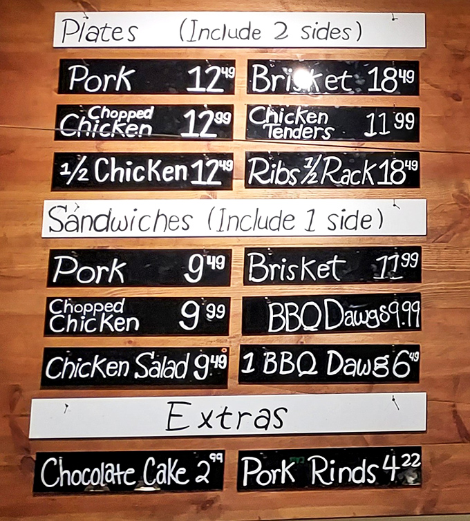 The menu board speaks fluent barbecue - no translation needed when hunger is your native language.