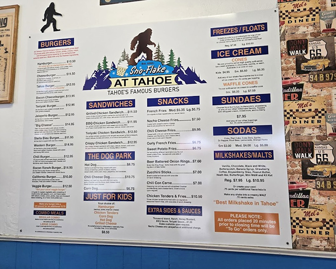 The Bigfoot-adorned menu board offers a mountain of choices that might require a Sherpa guide to navigate your hunger expedition.