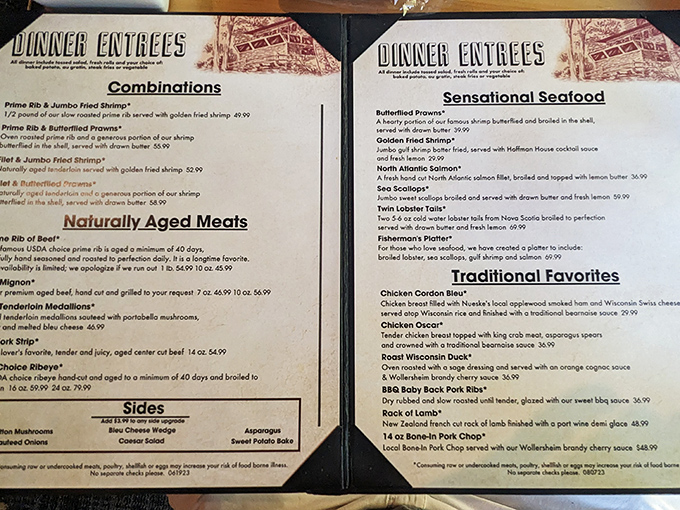 A menu that reads like a love letter to classic American cuisine. Each description promises a dish that's stood the test of time for good reason.