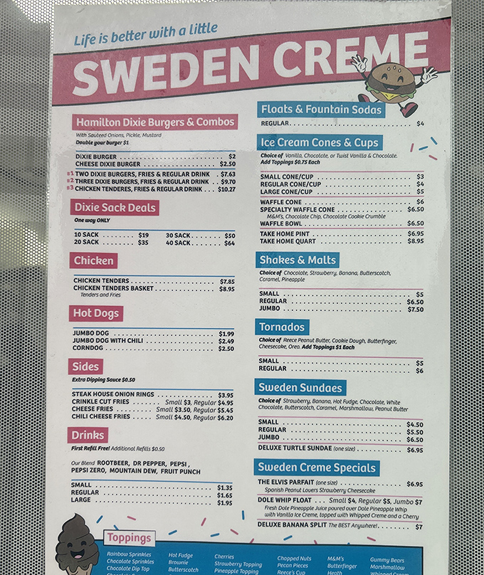 The menu board reads like a love letter to American comfort food classics – where decisions become deliciously difficult and diet plans go to die.