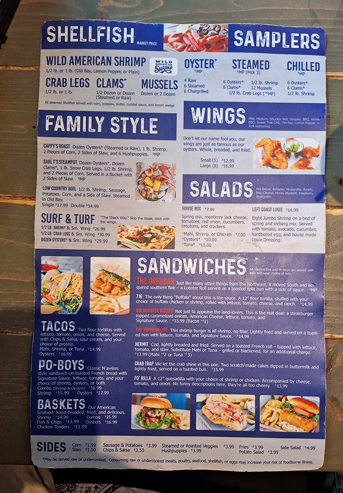 The menu reads like a love letter to seafood lovers. Decisions, decisions!
