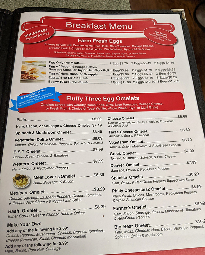 The breakfast menu that launched a thousand road trips. Those "Fluffy Three Egg Omelets" aren't just a description&mdash;they're a promise.
