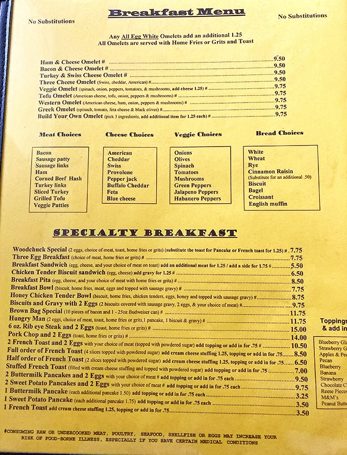 The menu reads like a love letter to breakfast classics&mdash;omelets, pancakes, and hearty platters that laugh in the face of modern food fads.