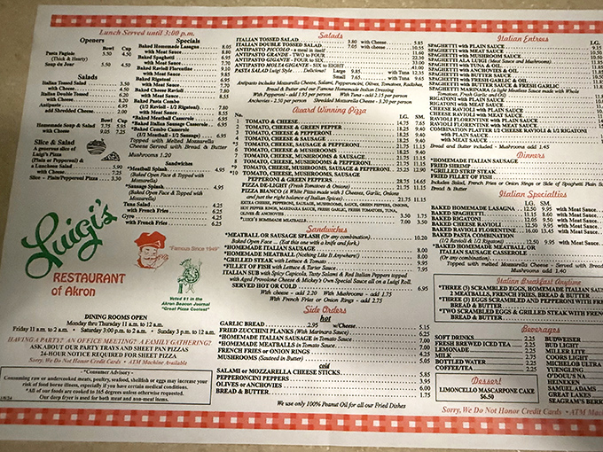 This menu isn't just a list of dishes&mdash;it's a historical document of Italian-American culinary tradition that hasn't needed updating since bell-bottoms were cool.