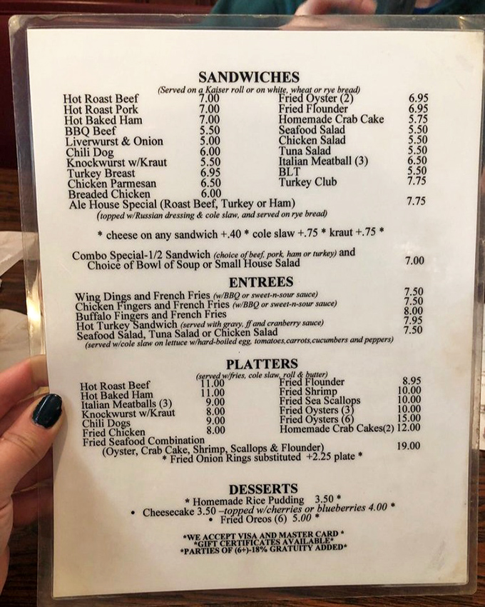 A menu that hasn't surrendered to food trends or QR codes. These classics have outlasted dozens of culinary fads for good reason.