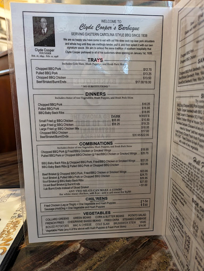 A menu of straightforward delights that doesn't need fancy descriptions. Eastern Carolina barbecue speaks its own language here, with sides that deserve equal billing.