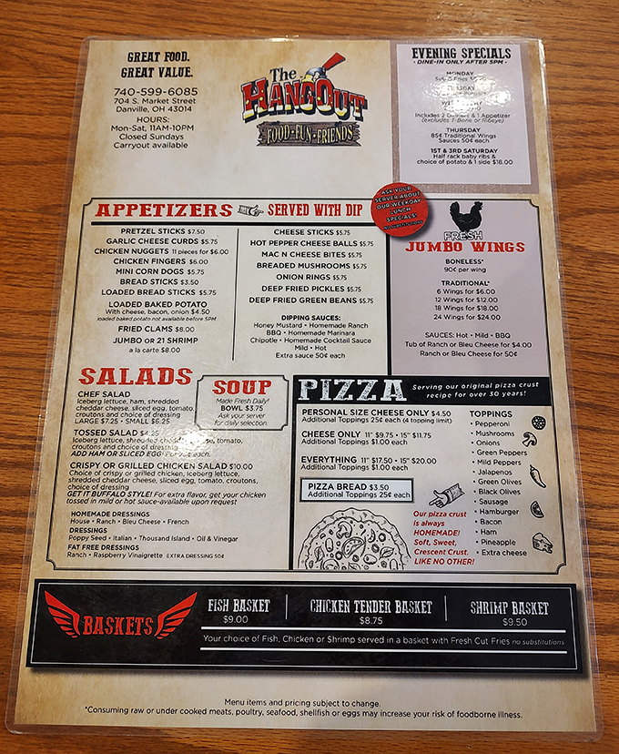 This menu isn't just a list of food&mdash;it's a roadmap to happiness. Notice how "FOOD+FUN+FRIENDS" isn't just a slogan, it's a promise.