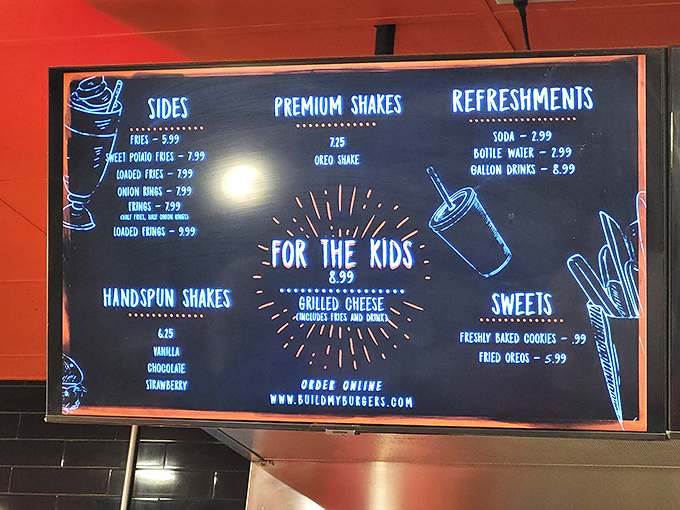 This menu board is like a roadmap to happiness. Notice how they've given equal billing to shakes and sides&mdash;priorities straight.