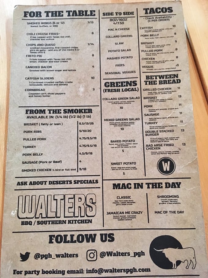 This menu isn't just a list&mdash;it's a roadmap to happiness. "From the Smoker" might as well read "Path to Joy."