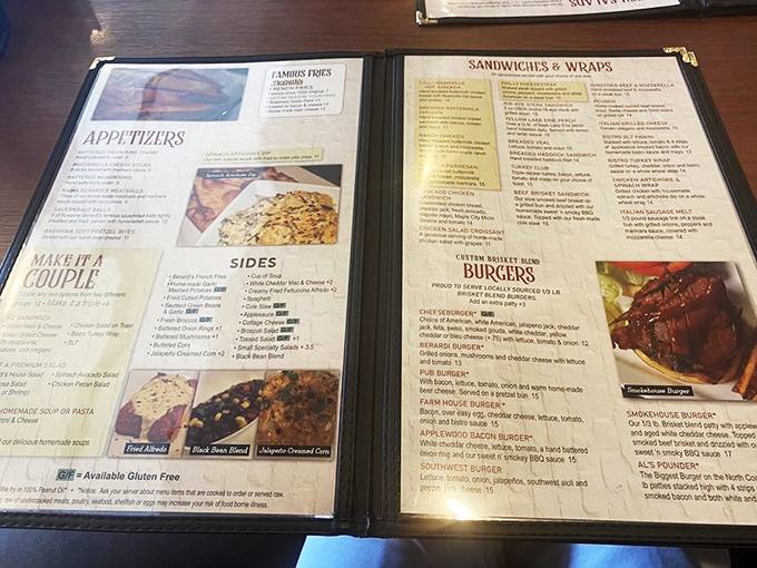 Some menus tell stories &ndash; this one promises a happy ending with every bite, from "Famous Fries" to handcrafted burgers.