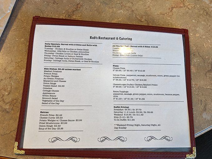 The menu reads like a love letter to Midwestern comfort food. No fancy fonts or pretentious descriptions&mdash;just the promise of satisfaction.