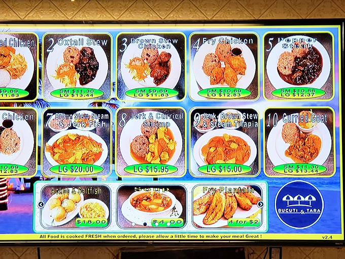 The menu board is like a delicious treasure map&mdash;each photo promising a Caribbean adventure your taste buds won't forget.